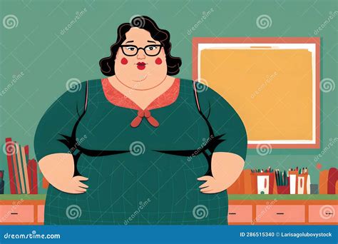 Positive Teacher Obese Woman Graphic Illustration Generative Ai Stock