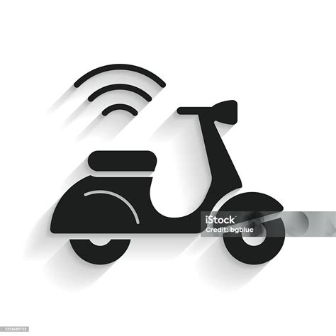 연결된 스쿠터 오토바이 흰색 배경에 긴 그림자가 있는 아이콘 3차원 형태에 대한 스톡 벡터 아트 및 기타 이미지 3차원 형태