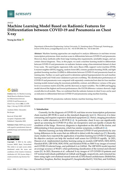 PDF Machine Learning Model Based On Radiomic Features For Differentiation Between COVID And