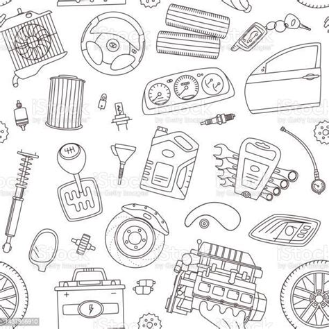 선 아이콘 스타일 원활한 벡터 패턴 배경 자동차 예비 부품입니다 자동차 수리 공장에 대한 스톡 벡터 아트 및 기타 이미지 자동차 수리 공장 차 패턴 Istock