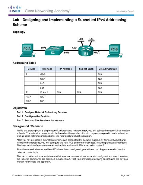 Lab 3 Designing And Implementing A Subnetted IPv4 Addressing Scheme V1 Information Studocu