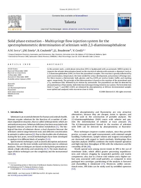 Pdf Solid Phase Extraction Multisyringe Flow Injection System For The Spectrophotometric