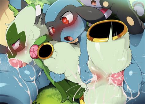 Dagasi Floragato Hoopa Hoopa Confined Lucario Riolu Nintendo Pokemon Highres 1girl