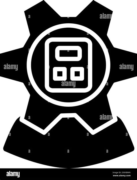 Analyst With Gear Hed And Calculator Inside Icon Black Stencil Design