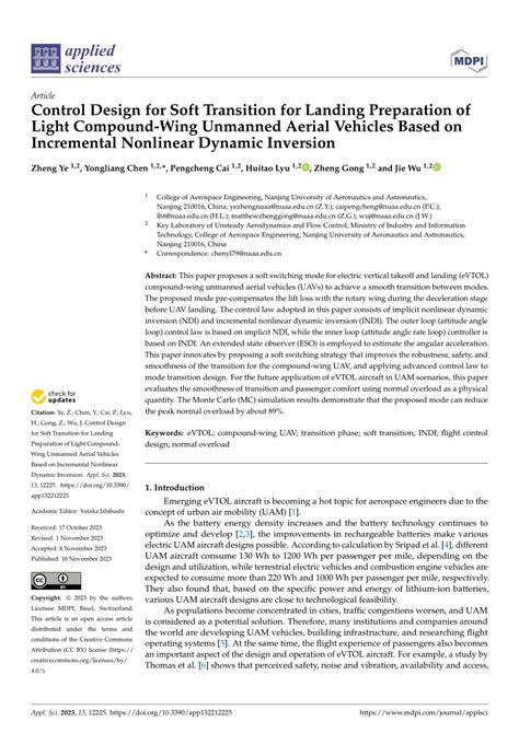 Pdf Control Design For Soft Transition For Landing Preparation Of