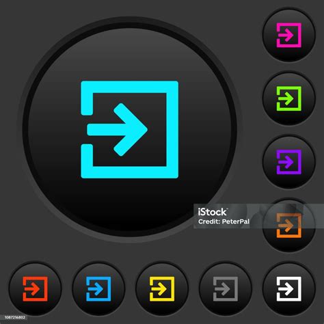 import with inside arrow dark push buttons with color icons stock