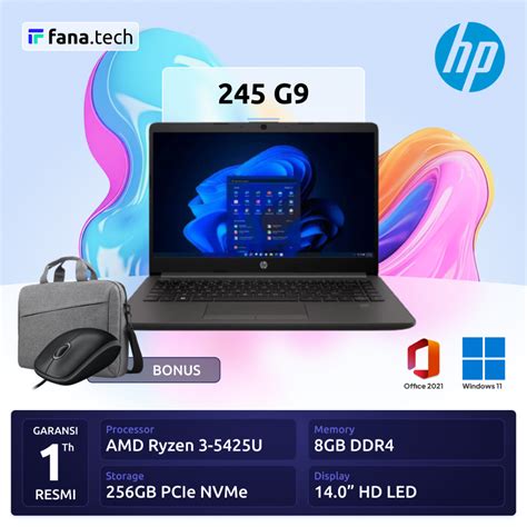 Jual Laptop HP 245 G9 AMD Ryzen 3 5425U RAM 8GB SSD 256GB 14 Inch Windows 11 Office Garansi