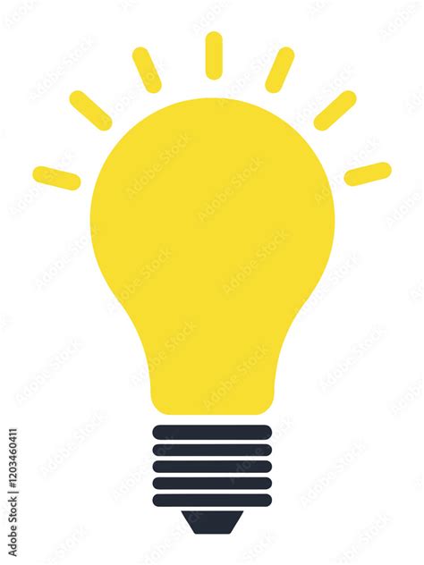 Simple Yellow Light Bulb Isolated Combining Classic Edison Shape With Radiating Sunburst Rays