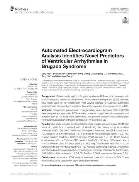 Pdf Automated Electrocardiogram Analysis Identifies Novel Predictors