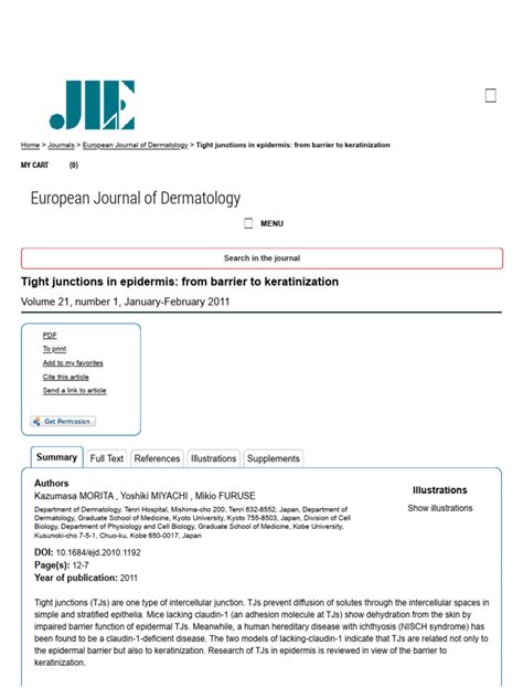 60 Jle European Journal Of Dermatology Tight Junctions In Epidermis From Barrier To