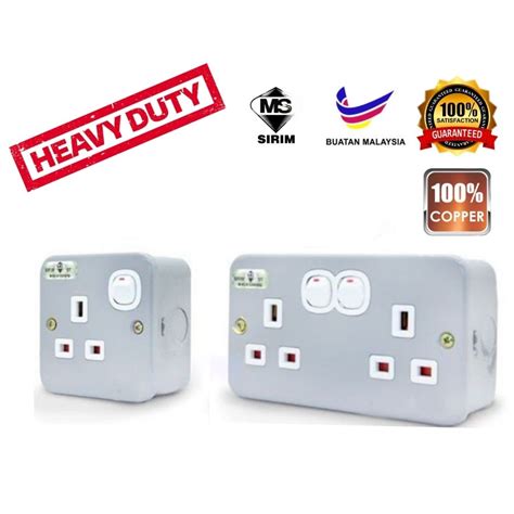 SIRIM 13AMP Metal Socket 13A Metal Clad Switched Socket BESI DOUBLE SWITCH SOCKET DOUBLE