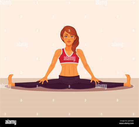 Vector Illustration Of Yoga Girl Doing The Splits Upavistha Konasana