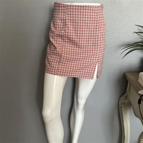 Red And White Plaid Mini Skirt With Slit Plaidskirt Depop