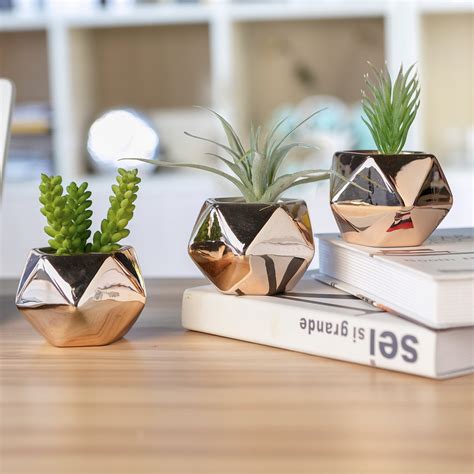 K Cliffs Succulent Planter Pots Diamond Shape Copper Color Ceramic