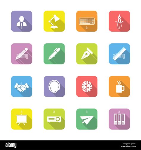 JPEG Colorful Flat Icon Set On Rounded Rectangle With Shadow For Web Design UI Infographic