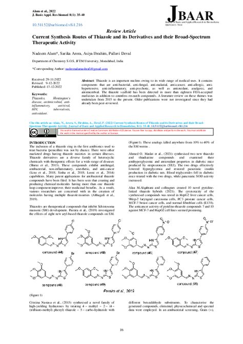 Pdf Current Synthesis Routes Of Thiazole And Its Derivatives And Their Broad Spectrum