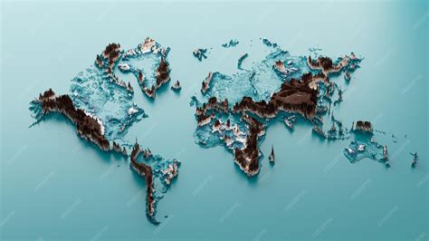 Premium Photo 3d World Map Topographic World Map Isolated On Sky Blue