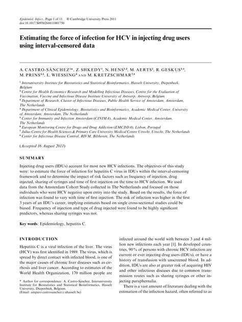 Pdf Estimating The Force Of Infection For Hcv In Injecting Drug Users Using Interval Censored Data