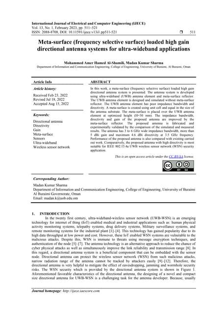 Meta Surface Frequency Selective Surface Loaded High Gain Directional Antenna Systems For