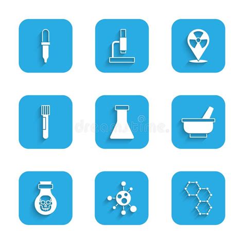Set Test Tube And Flask Molecule Chemical Formula Mortar Pestle