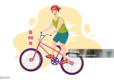 Bmx 자전거 스포츠 일러스트 레이 션 웹 배너 또는 평면 만화 손 그리기 배경 템플릿의 랜딩 페이지를 위해 자전거를 타는