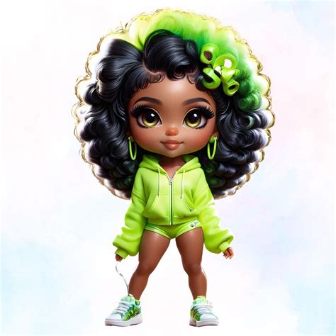 Afro Chibi Girl Png Bundle 40 African Doll Graphics Digital Art Etsy