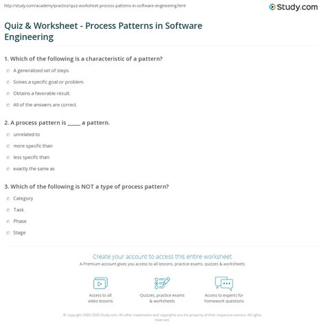 Quiz Worksheet Process Patterns In Software Engineering Study Com
