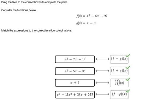 consider the functions below match the expressions to the correct function combinations
