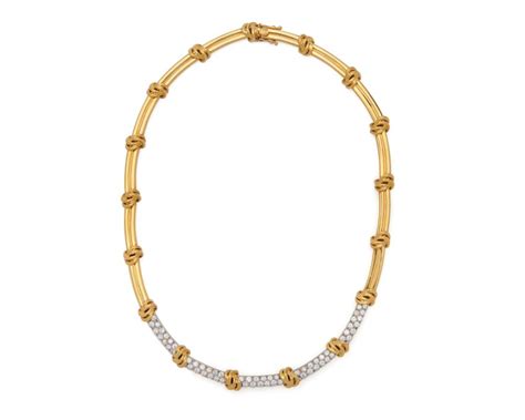 Lot Tiffany And Co 18k Gold And Diamond Love Knot Necklace