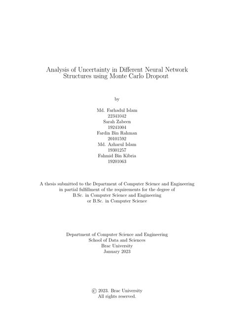 PDF Analysis Of Uncertainty In Different Neural Network Structures Using Monte Carlo Dropout