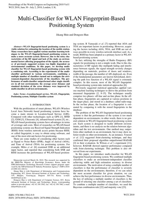 Pdf Multi Classifier For Wlan Fingerprint Based Positioning System