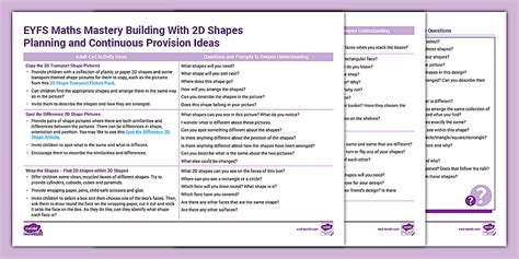 Eyfs Maths Mastery Building With 2d Shapes Planning Ideas