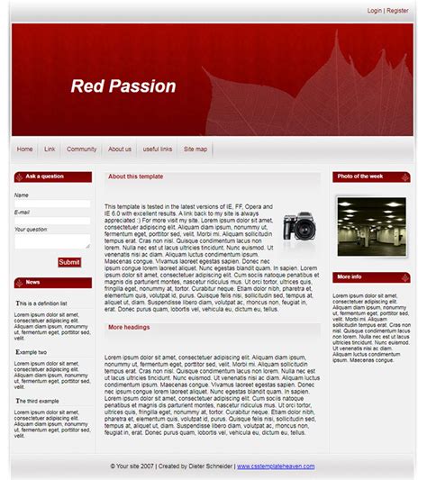 Free Red Passion Website Template Free Website Templates Html5 And Css