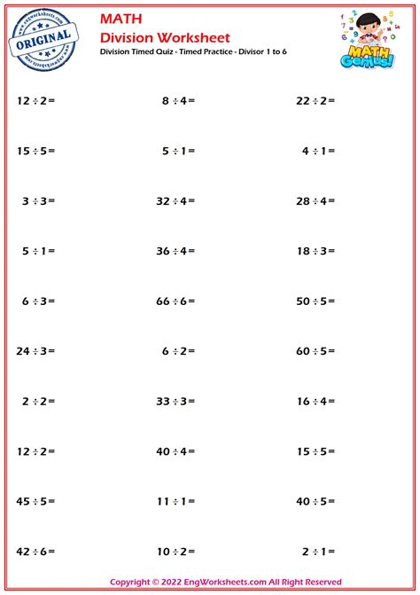 Division Timed Quiz Timed Practice Worksheets And Exercise
