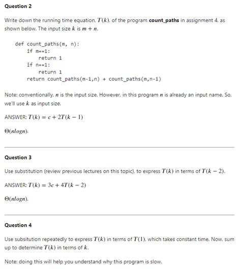 Solved Question Write Down The Running Time Equation Chegg