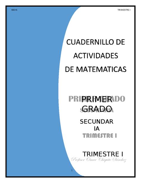 Cuadernillo De Actividades De Matemáticas Primer Grado De Secundaria