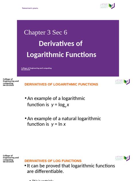 Chap3 Sec 6 Derivative Of Logarithmic Functions Pdf
