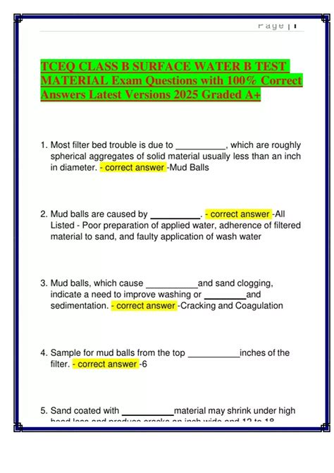 Tceq Class B Surface Water B Test Material Exam Questions With 100