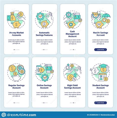 Saving Accounts Types Onboarding Mobile App Screen Set Stock Vector Illustration Of Digital