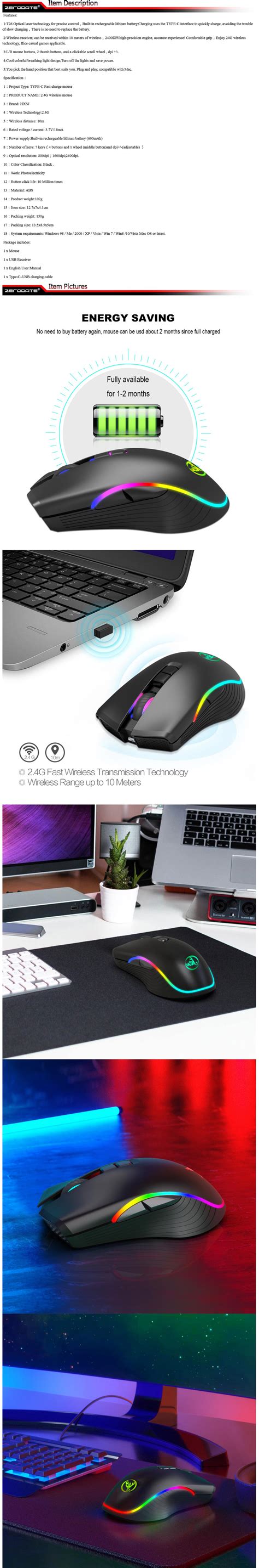 Zerodate T26 Rechargeable Wireless Gaming Mouse Bluetooth Usb Computer