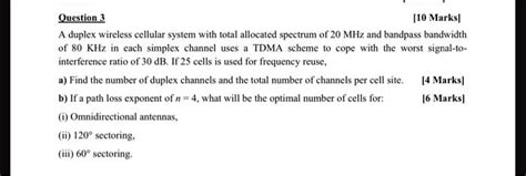 Solved A Duplex Wireless Cellular System With A Total Allocated