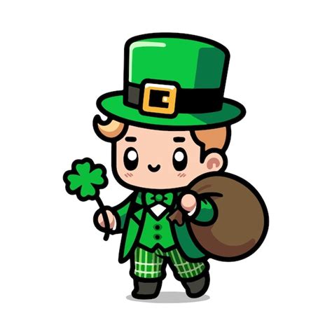 Premium Vector Cute Leprechaun With Clover Leaf