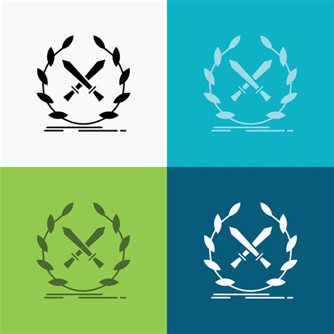 Battle Emblem Game Label Swords Icon Over Various Background Glyph