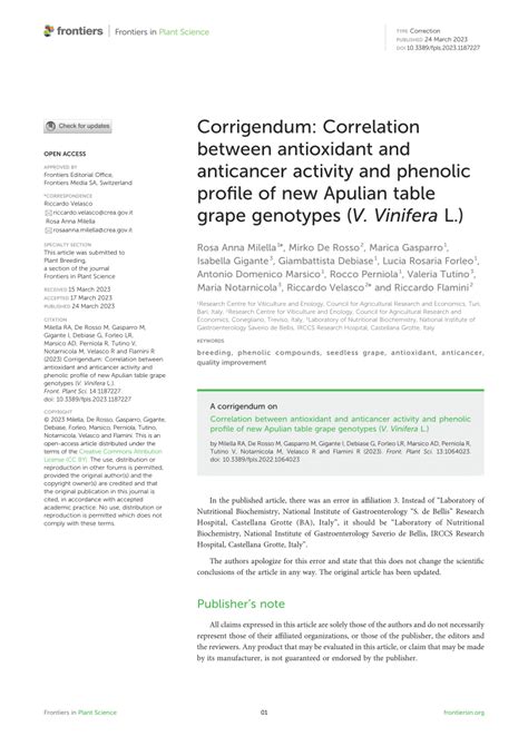 Pdf Corrigendum Correlation Between Antioxidant And Anticancer