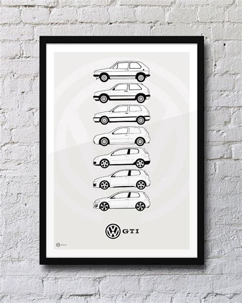 Vw Golf Gti Poster Generations Evolution Models Lineup History Etsy