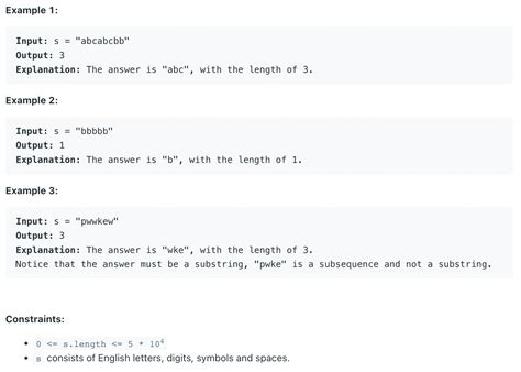 3 Longest Substring Without Repeating Characters