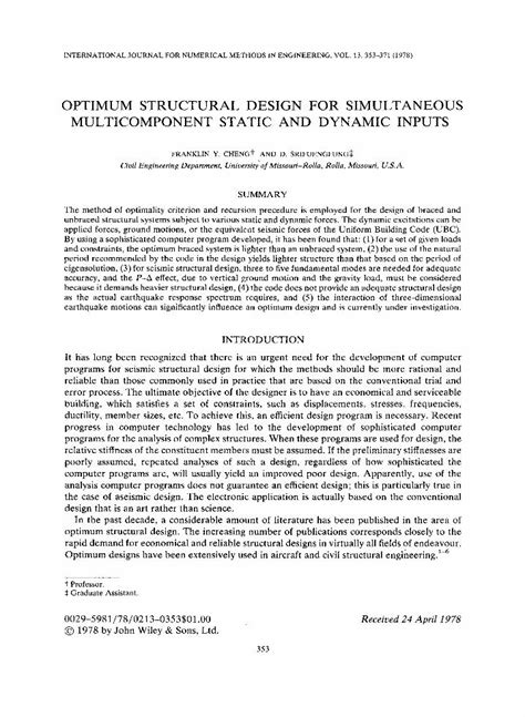 pdf optimum structural design for simultaneous multicomponent static
