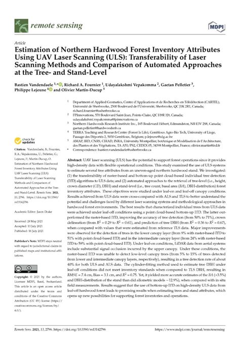Estimation Of Northern Hardwood Forest Inventory Attributes Using Uav Laser Scanning Uls