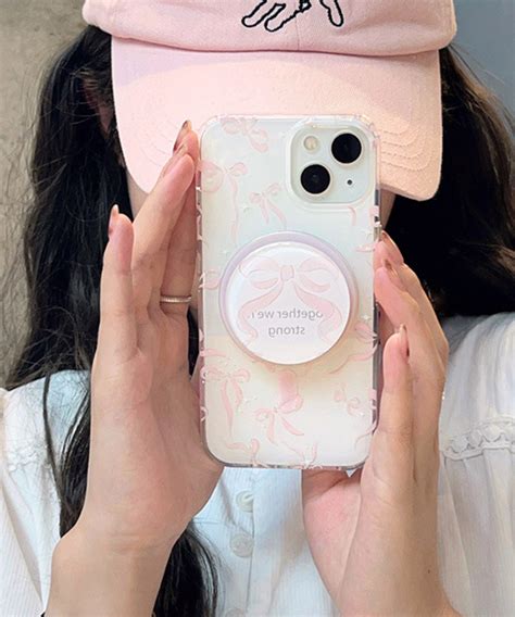 핑크리어카 아이폰 맥세이프 무선 충전 화이트 핑크 리본 발레코어 스마트톡 거치대 그립 톡거치대 유니크 심플 키치 핸드폰 휴대폰 애플 폰 케이스 아이폰케이스 12 프로 13