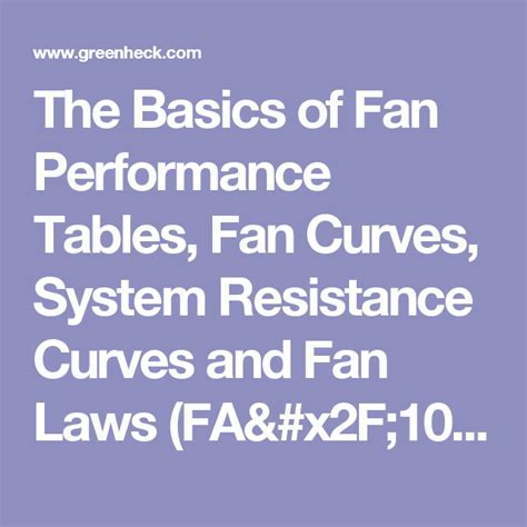 The Basics Of Fan Performance Tables Fan Curves System Resistance Curves And Fan Laws FA 100